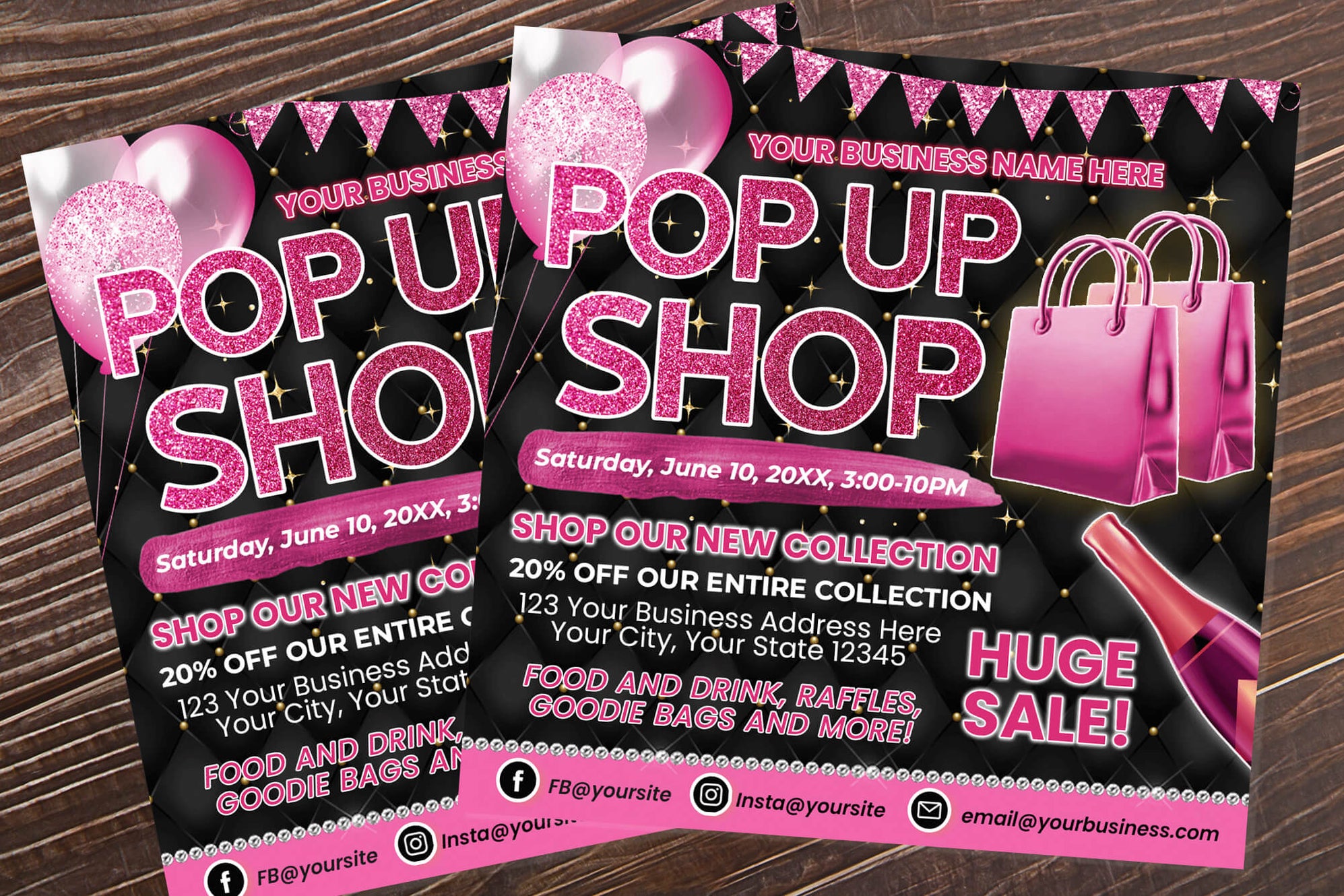 Pop Up Shop Flyer | Sip and Shop Boutique Shopping Invitation Template ...