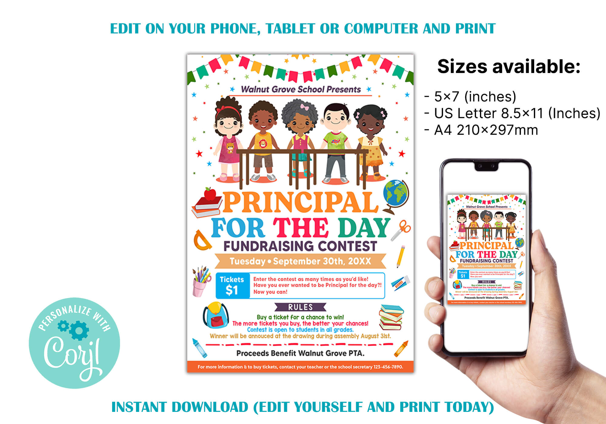Customizable Principal For The Day Fundraiser Flyer Template | School ...