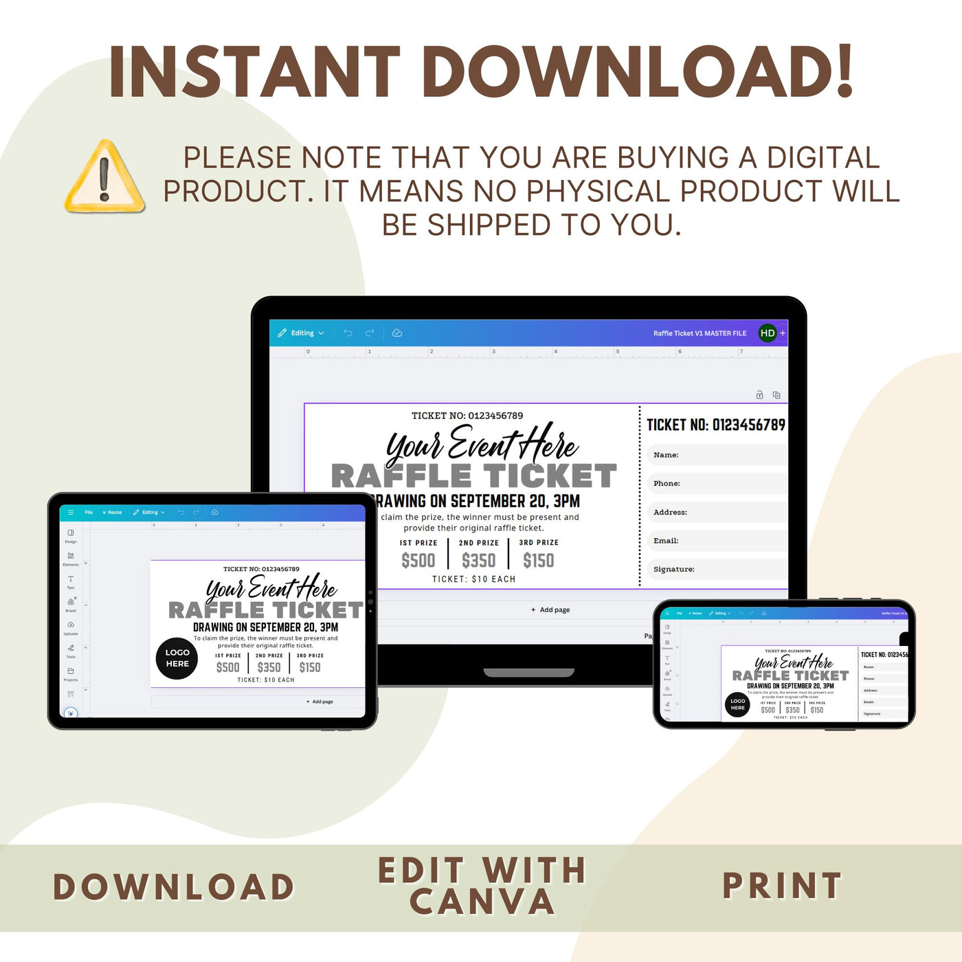 Customizable Raffle Ticket Template for Events | Fundraiser Raffle ...