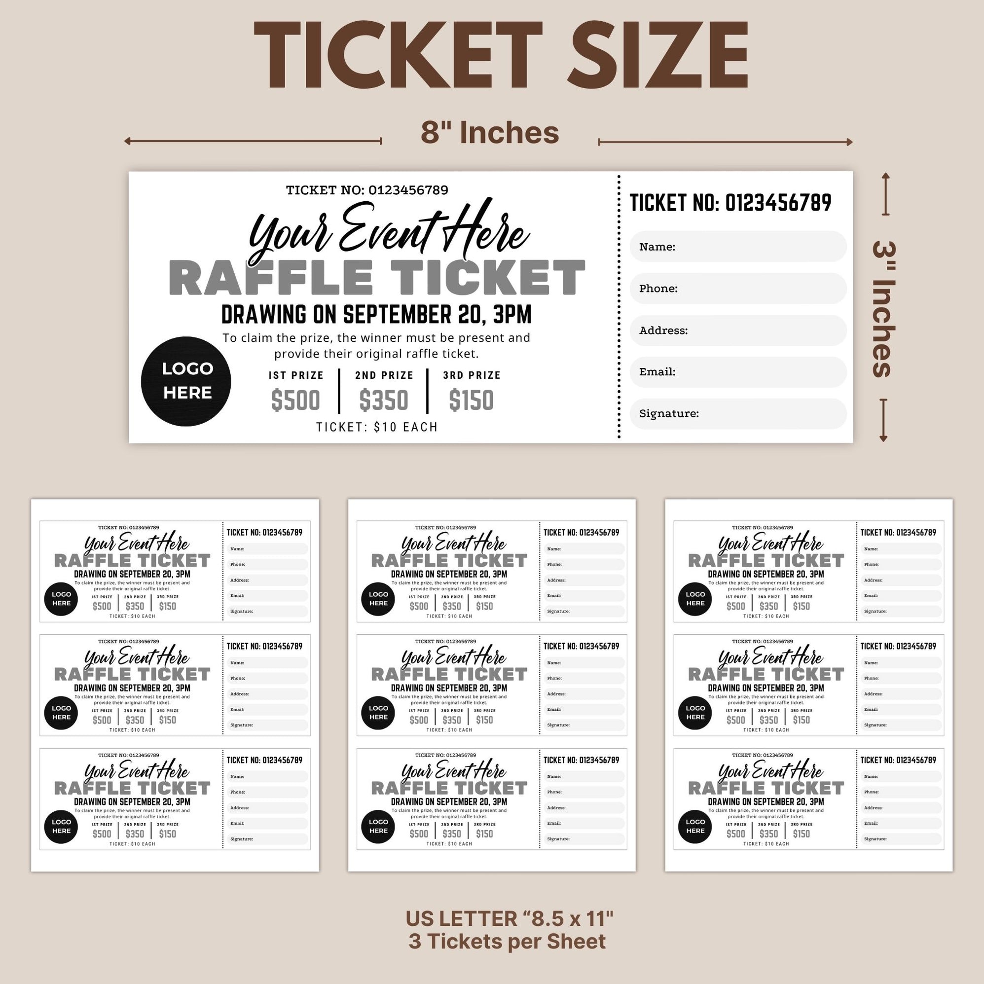 Customizable Raffle Ticket Template for Events | Fundraiser Raffle ...