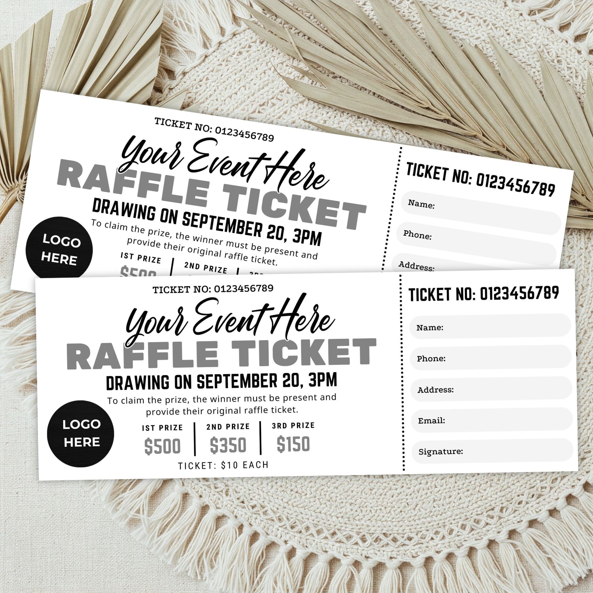 Customizable Raffle Ticket Template for Events | Fundraiser Raffle ...