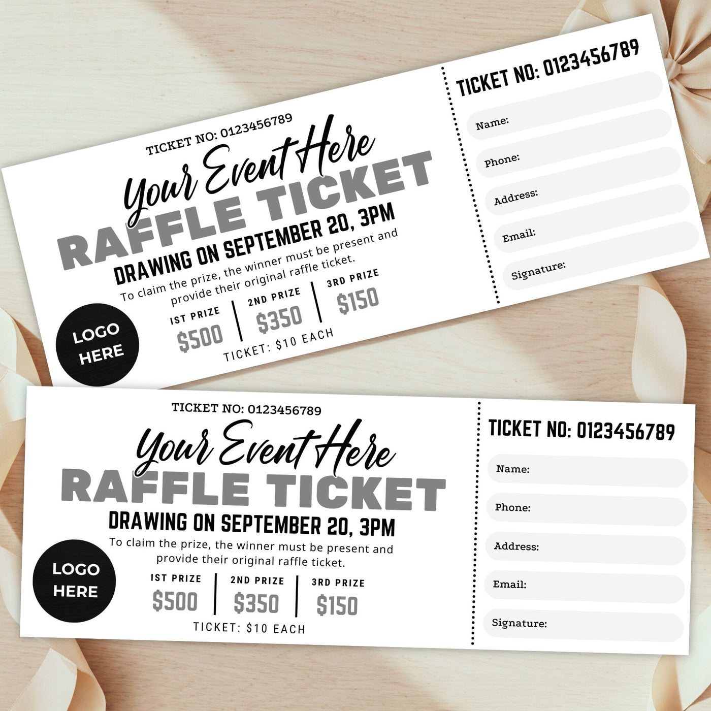 Customizable Raffle Ticket Template for Events | Fundraiser Raffle ...