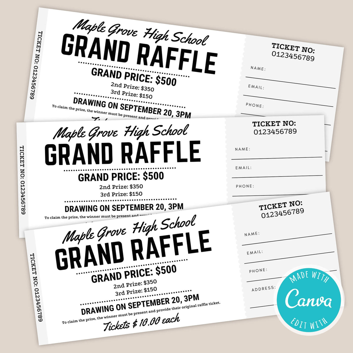School Event Raffle Ticket Template | Raffle Ticket for PTA, Fundraiser ...