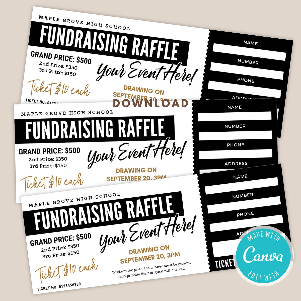 Customizable Fundraising Raffle Ticket Template | Raffle Tickets for ...