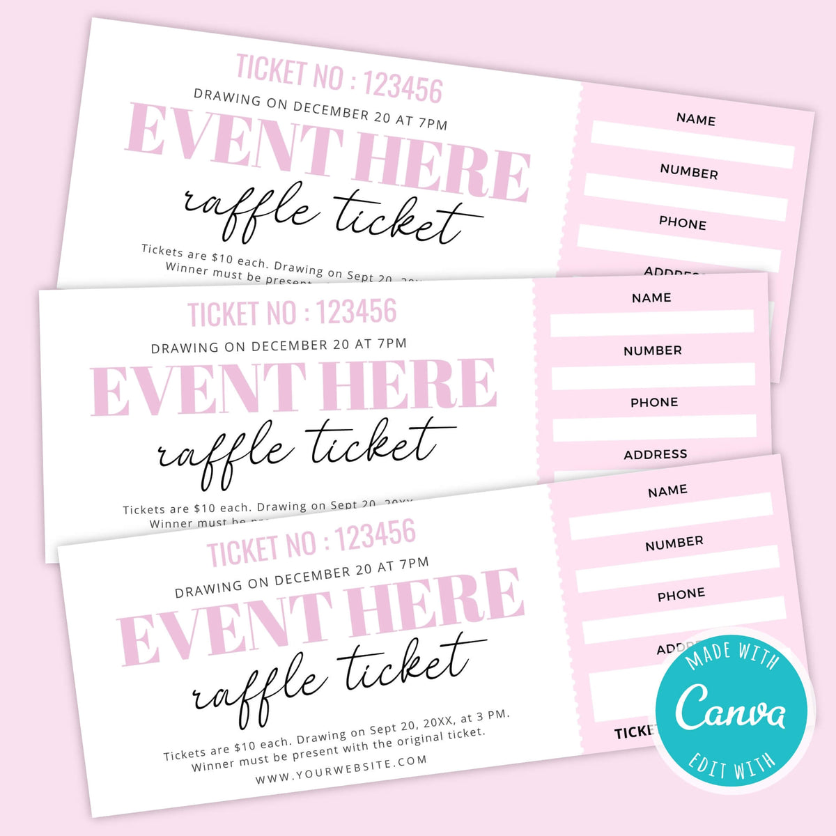 DIY Event Raffle Ticket Template | Raffle Drawing Ticket Stub for ...