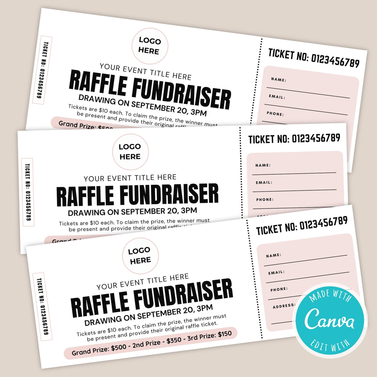 DIY Raffle Fundraiser Ticket Template | Raffle Ticket for Charity ...