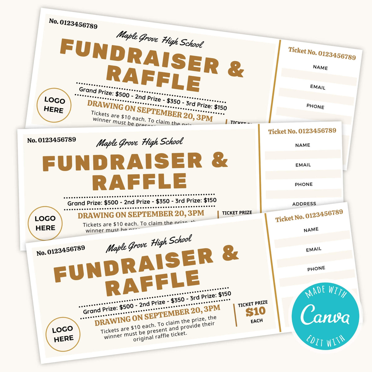 Customizable Fundraiser and Raffle Ticket Template | Drawing Ticket for ...