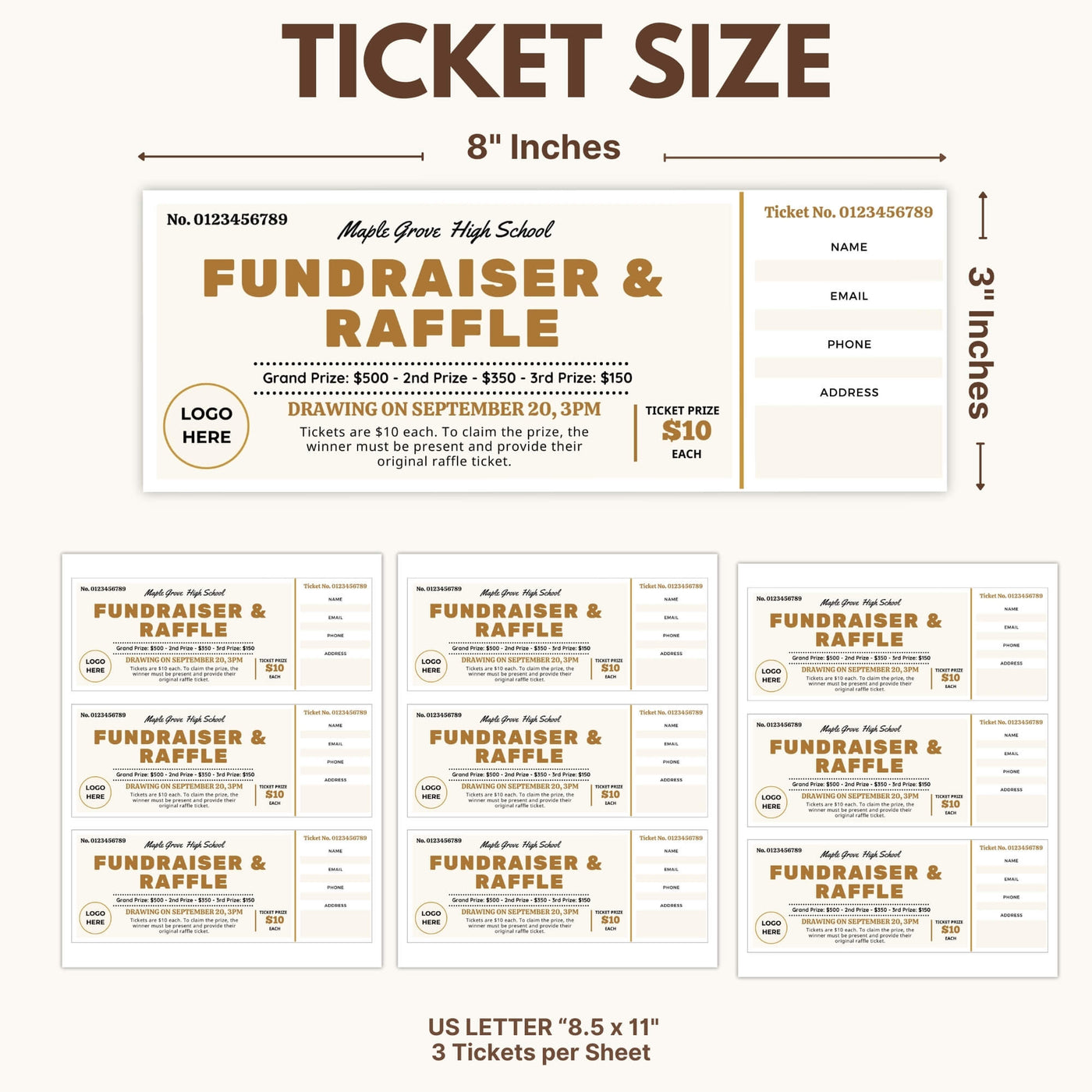 Customizable Fundraiser and Raffle Ticket Template | Drawing Ticket for ...