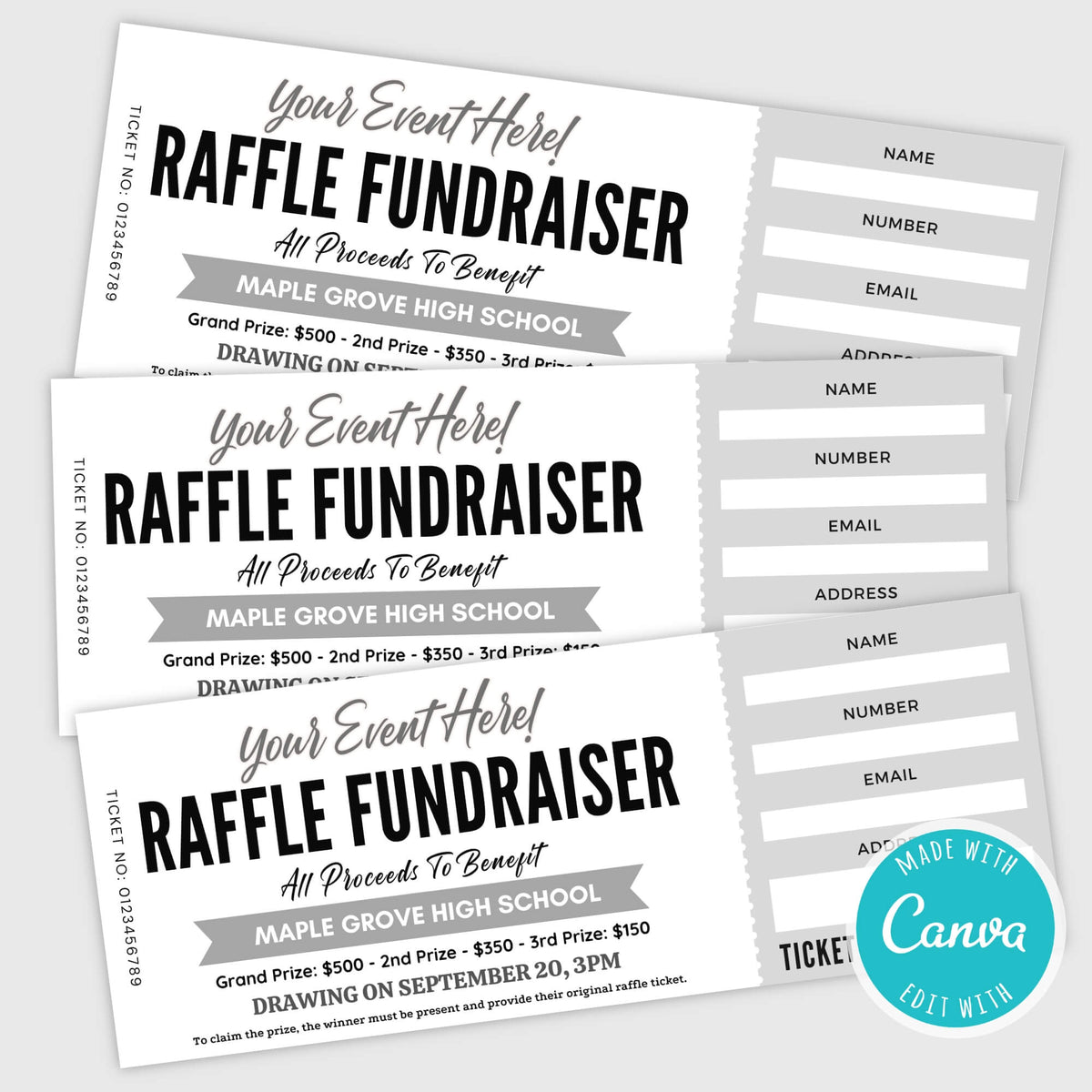 Raffle Fundraiser Ticket Template | Customizable Raffle Ticket for ...