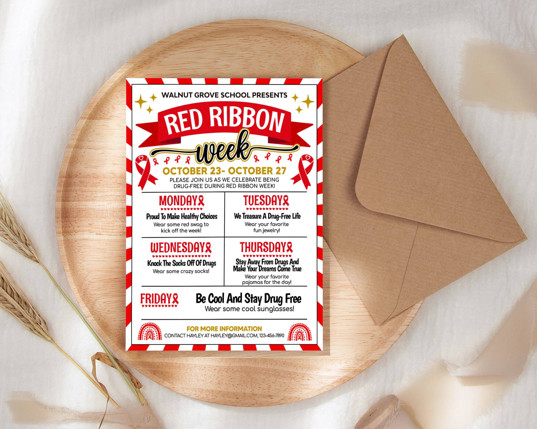 DIY Red Ribbon Week Itinerary Flyer | Drug Free School Spirit Week ...