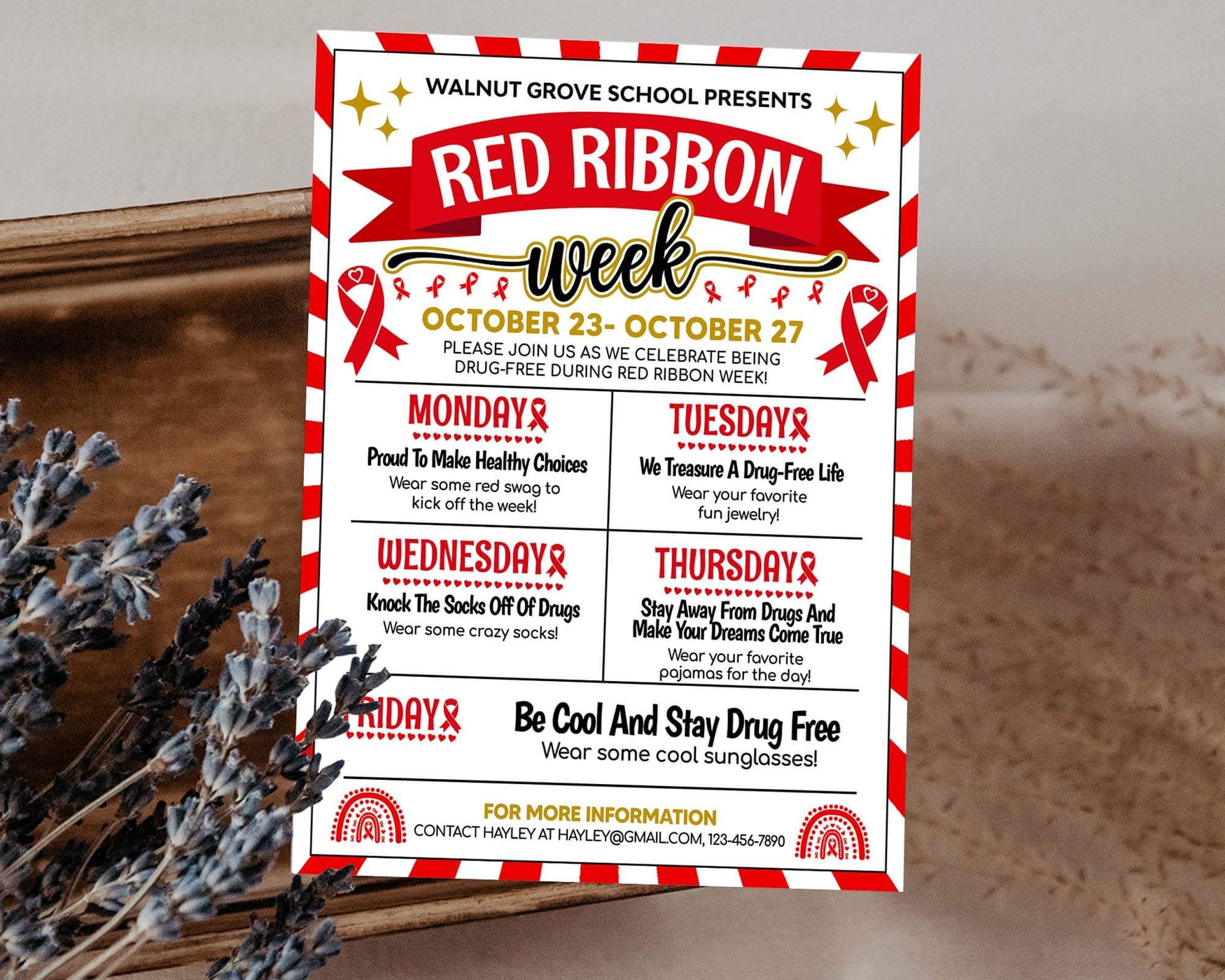 DIY Red Ribbon Week Itinerary Flyer | Drug Free School Spirit Week ...