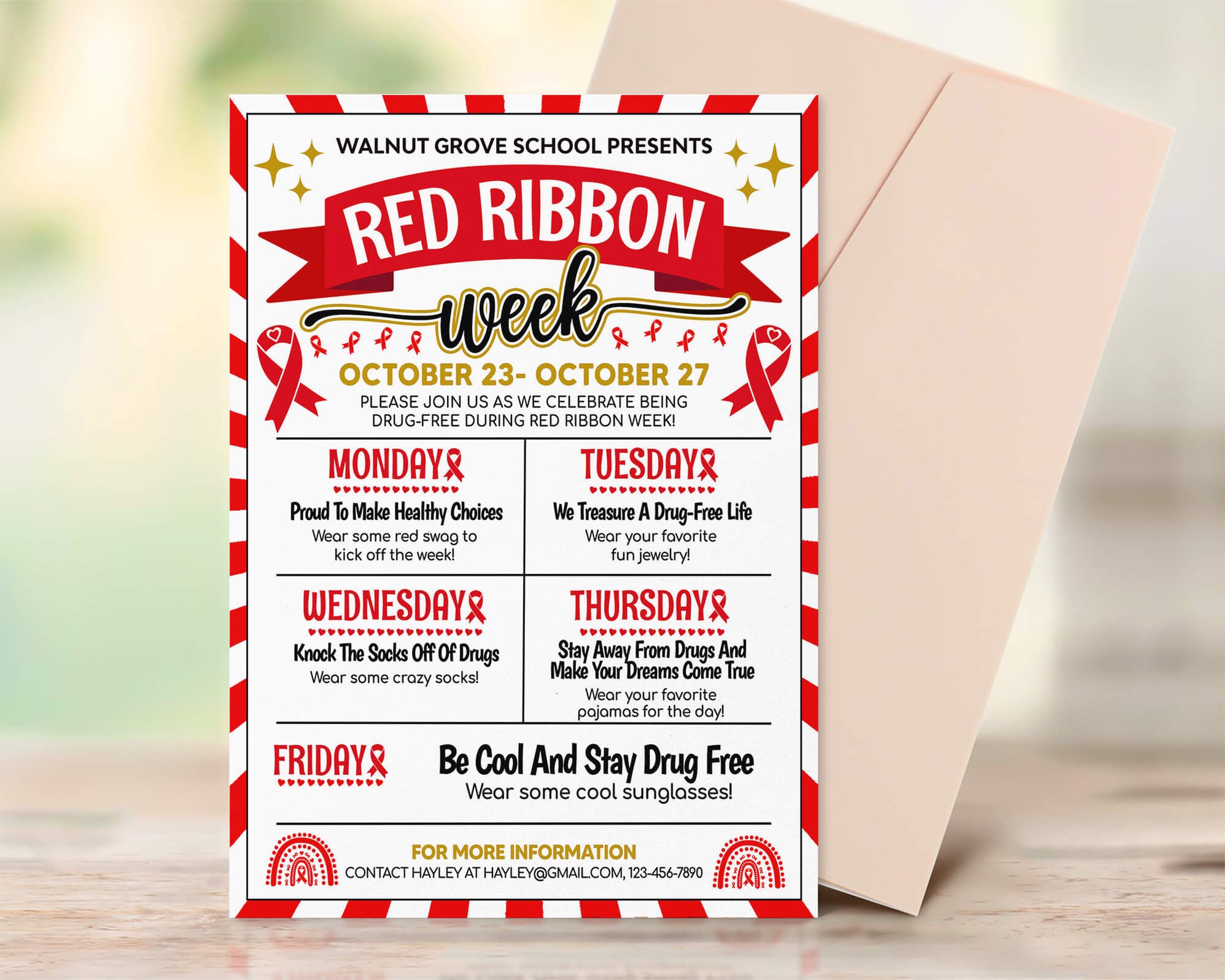 DIY Red Ribbon Week Itinerary Flyer | Drug Free School Spirit Week ...