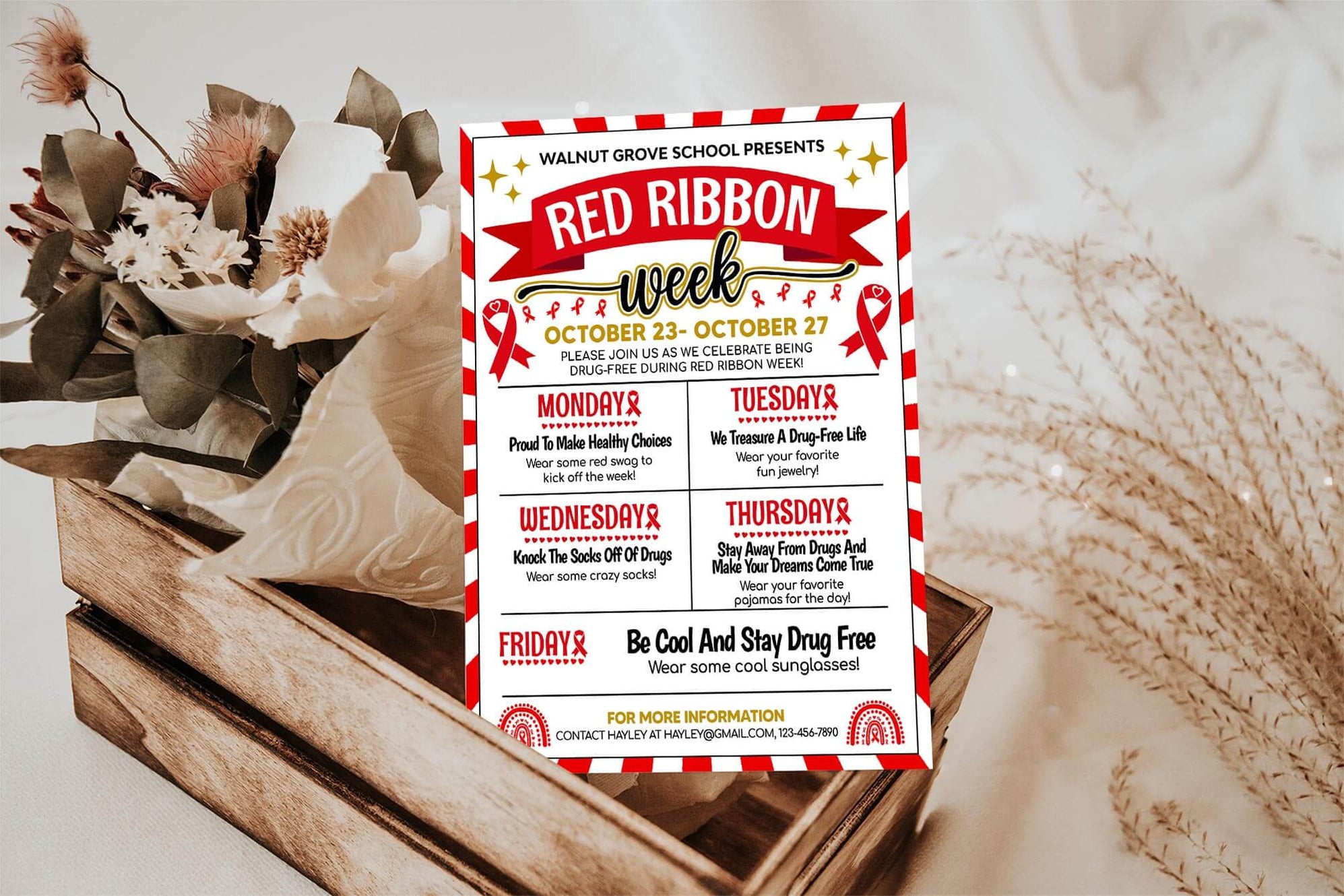 DIY Red Ribbon Week Itinerary Flyer | Drug Free School Spirit Week ...