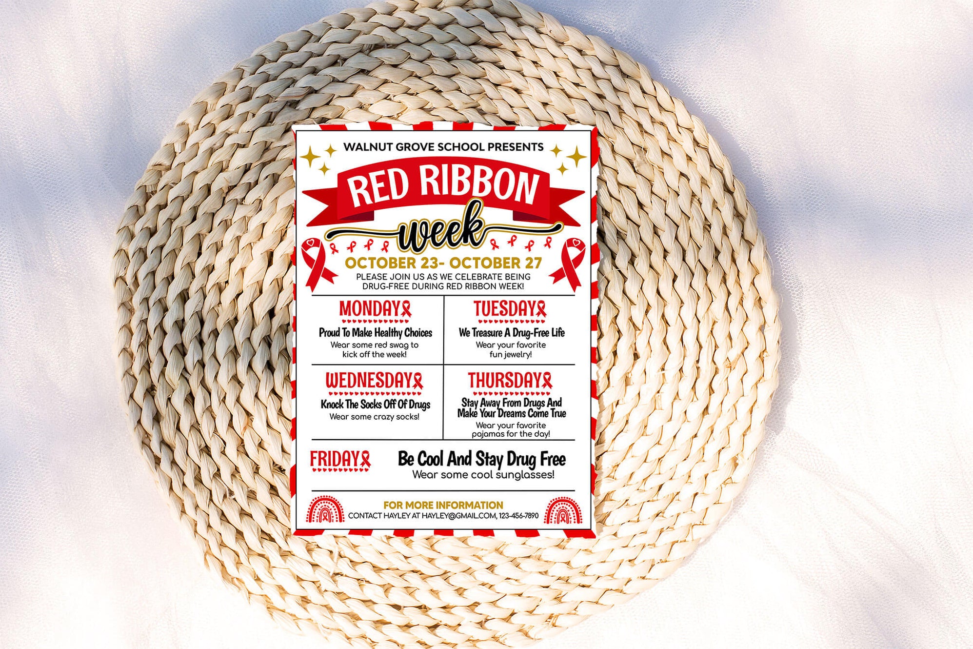 DIY Red Ribbon Week Itinerary Flyer | Drug Free School Spirit Week ...