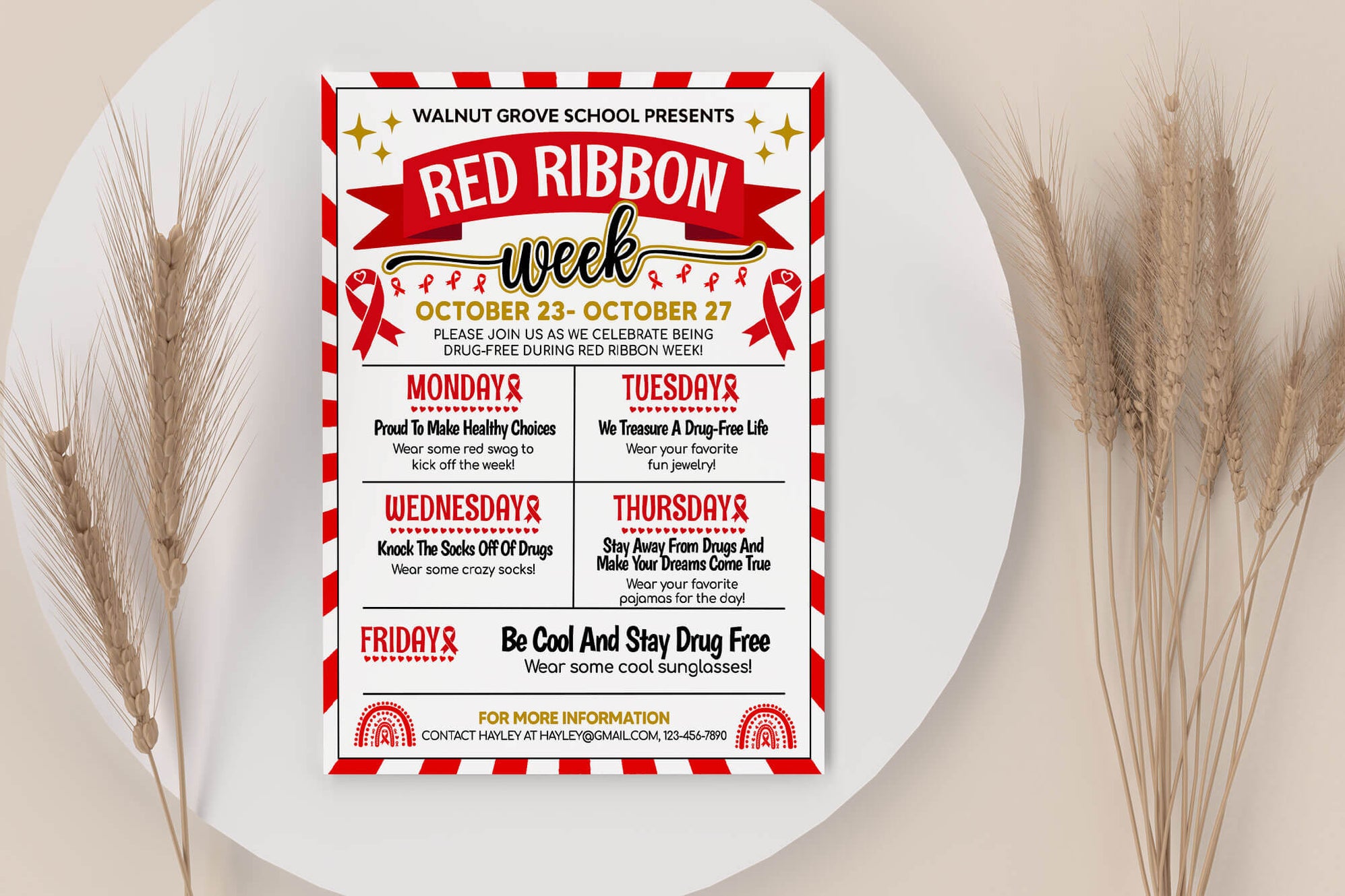DIY Red Ribbon Week Itinerary Flyer | Drug Free School Spirit Week ...