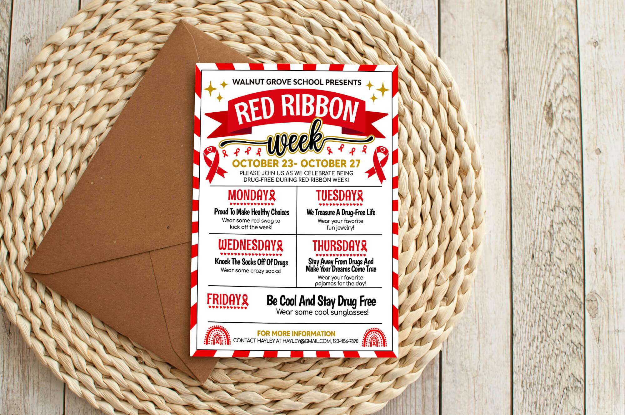 DIY Red Ribbon Week Itinerary Flyer | Drug Free School Spirit Week ...