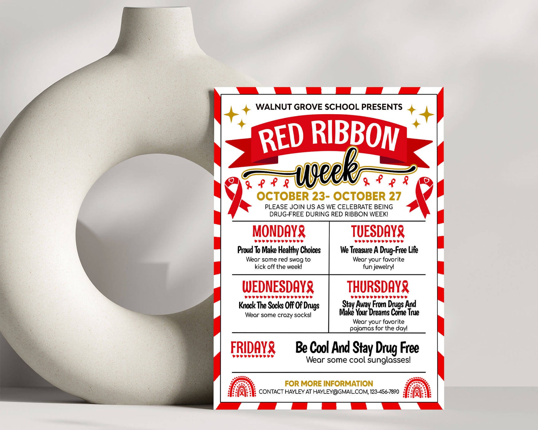 DIY Red Ribbon Week Itinerary Flyer | Drug Free School Spirit Week ...