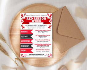 Customizable Red Ribbon Week Itinerary Flyer | School Spirit Week Drug ...