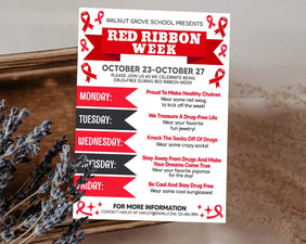 Customizable Red Ribbon Week Itinerary Flyer | School Spirit Week Drug ...