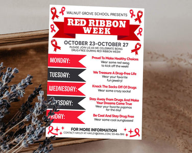 Customizable Red Ribbon Week Itinerary Flyer | School Spirit Week Drug ...