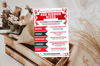 Customizable Red Ribbon Week Itinerary Flyer | School Spirit Week Drug ...