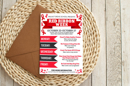 Customizable Red Ribbon Week Itinerary Flyer | School Spirit Week Drug ...