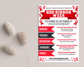 Customizable Red Ribbon Week Itinerary Flyer | School Spirit Week Drug ...