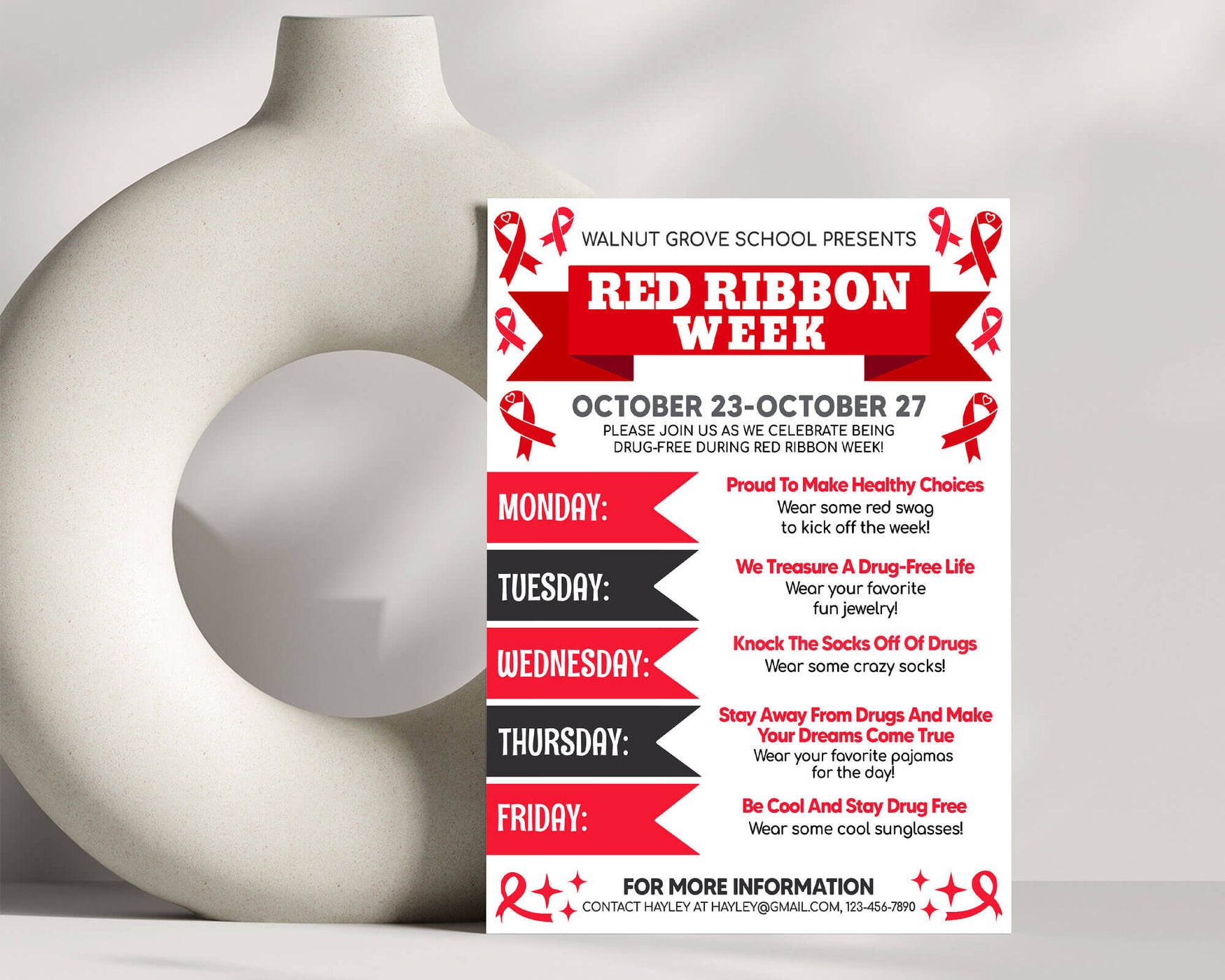 Customizable Red Ribbon Week Itinerary Flyer | School Spirit Week Drug ...