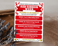 Red Ribbon Week Itinerary Flyer Template | Drug Free School Spirit Week ...