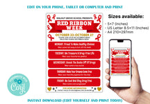 Red Ribbon Week Itinerary Flyer Template | Drug Free School Spirit Week ...