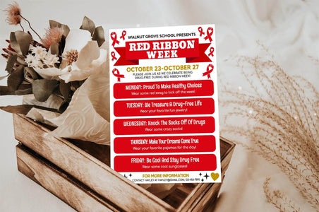 Red Ribbon Week Itinerary Flyer Template | Drug Free School Spirit Week ...