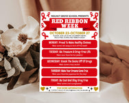Red Ribbon Week Itinerary Flyer Template | Drug Free School Spirit Week ...