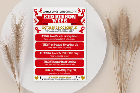 Red Ribbon Week Itinerary Flyer Template | Drug Free School Spirit Week ...