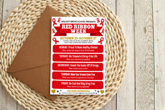 Red Ribbon Week Itinerary Flyer Template | Drug Free School Spirit Week ...