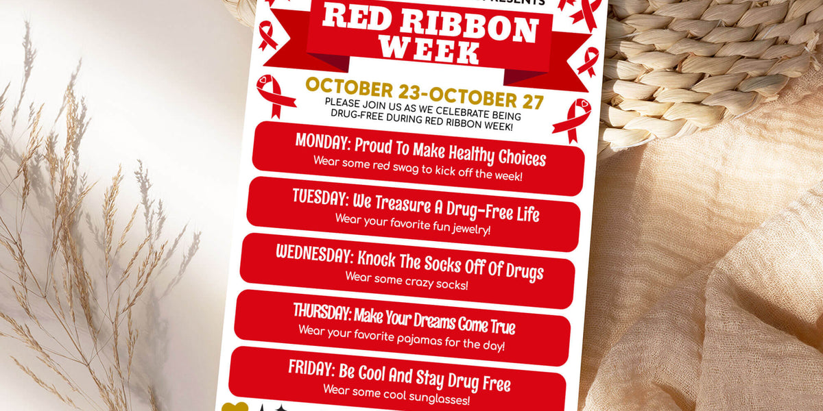 Red Ribbon Week Itinerary Flyer Template | Drug Free School Spirit Week ...
