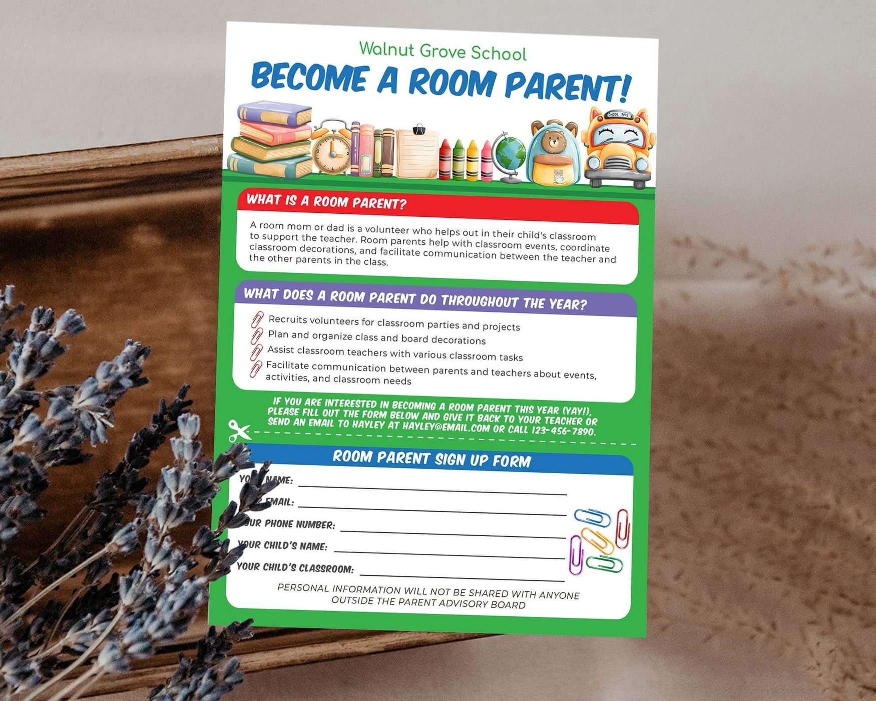 Customizable Room Parent Form Flyer Template | PTO PTA School Daycare ...