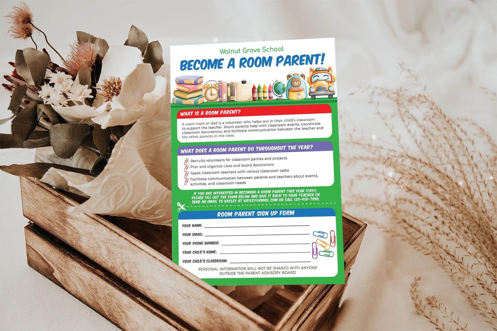 Customizable Room Parent Form Flyer Template | PTO PTA School Daycare ...
