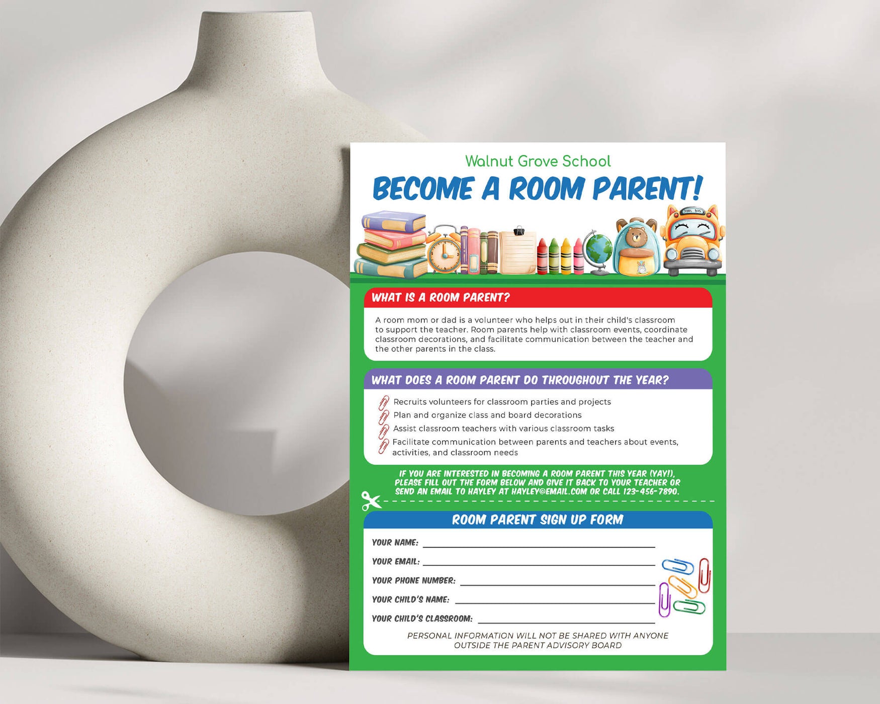 Customizable Room Parent Form Flyer Template | PTO PTA School Daycare ...