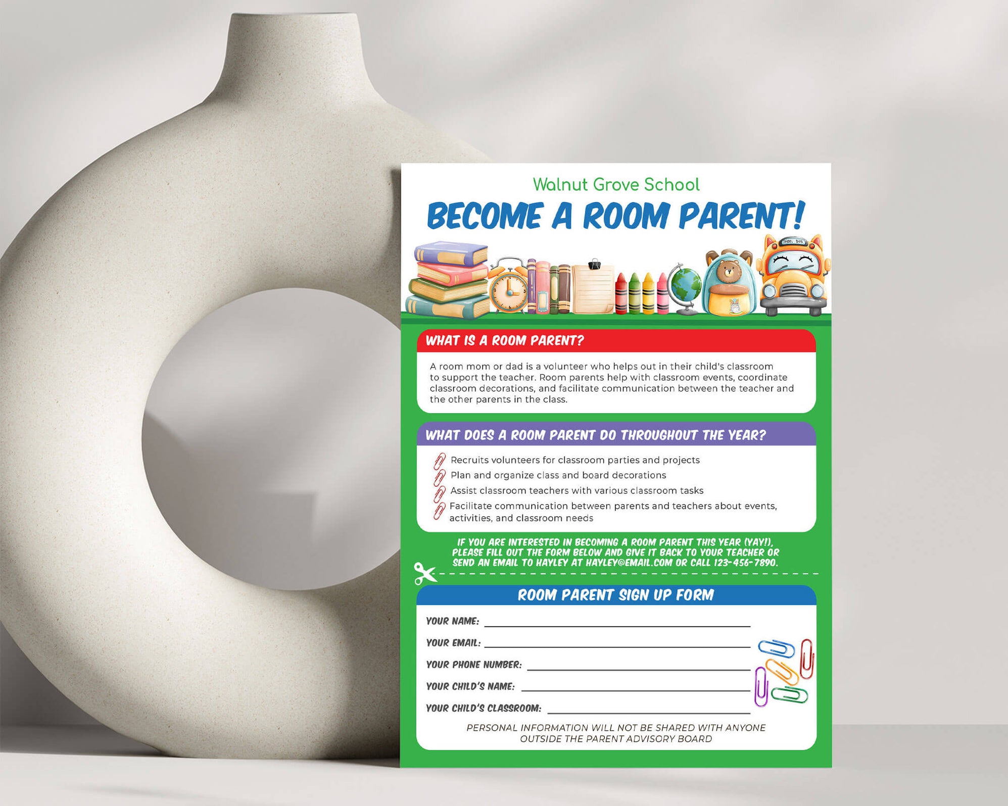 Customizable Room Parent Form Flyer Template | PTO PTA School Daycare ...