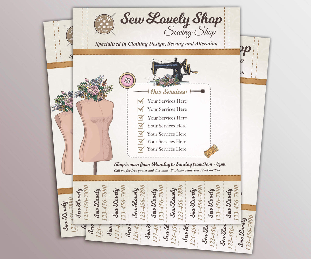 Customizable Sewing Business Card Template | Tailor, Seamstress and ...