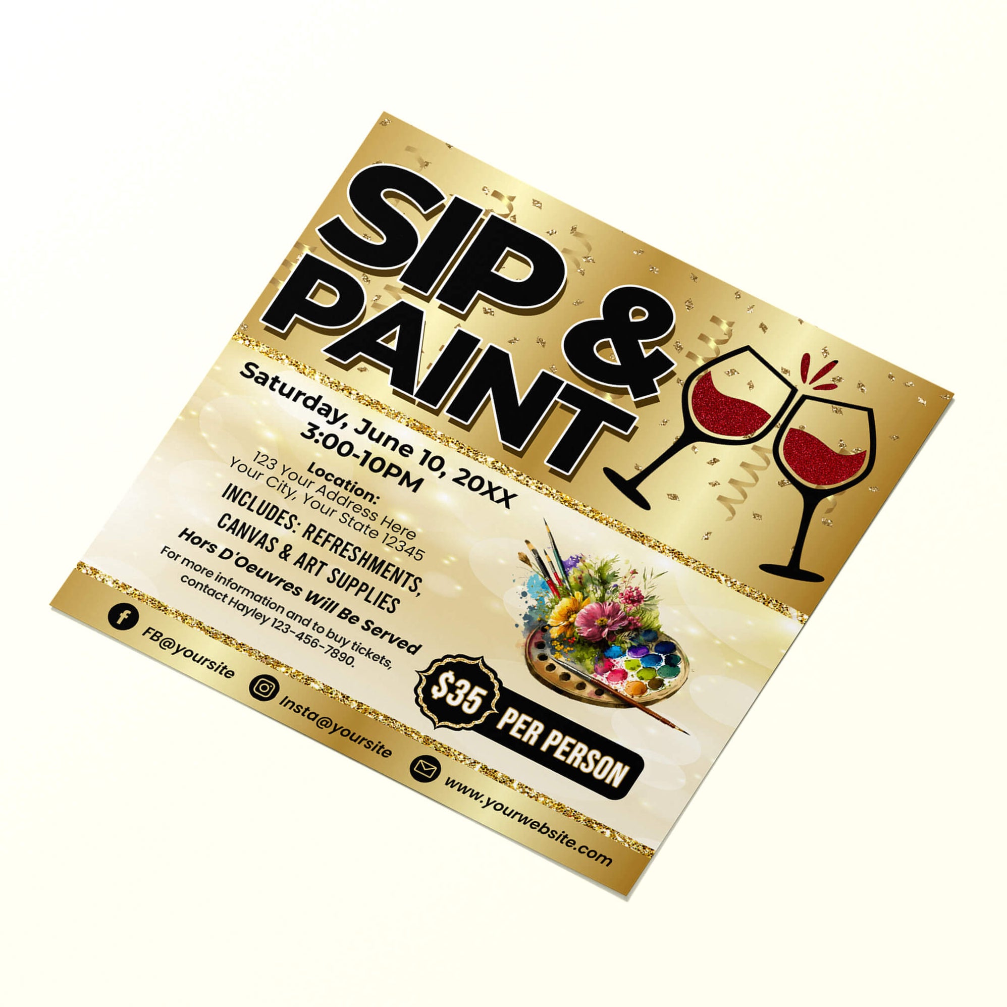 Sip and Paint Party Event Flyer Template | Painting Themed Flyer ...