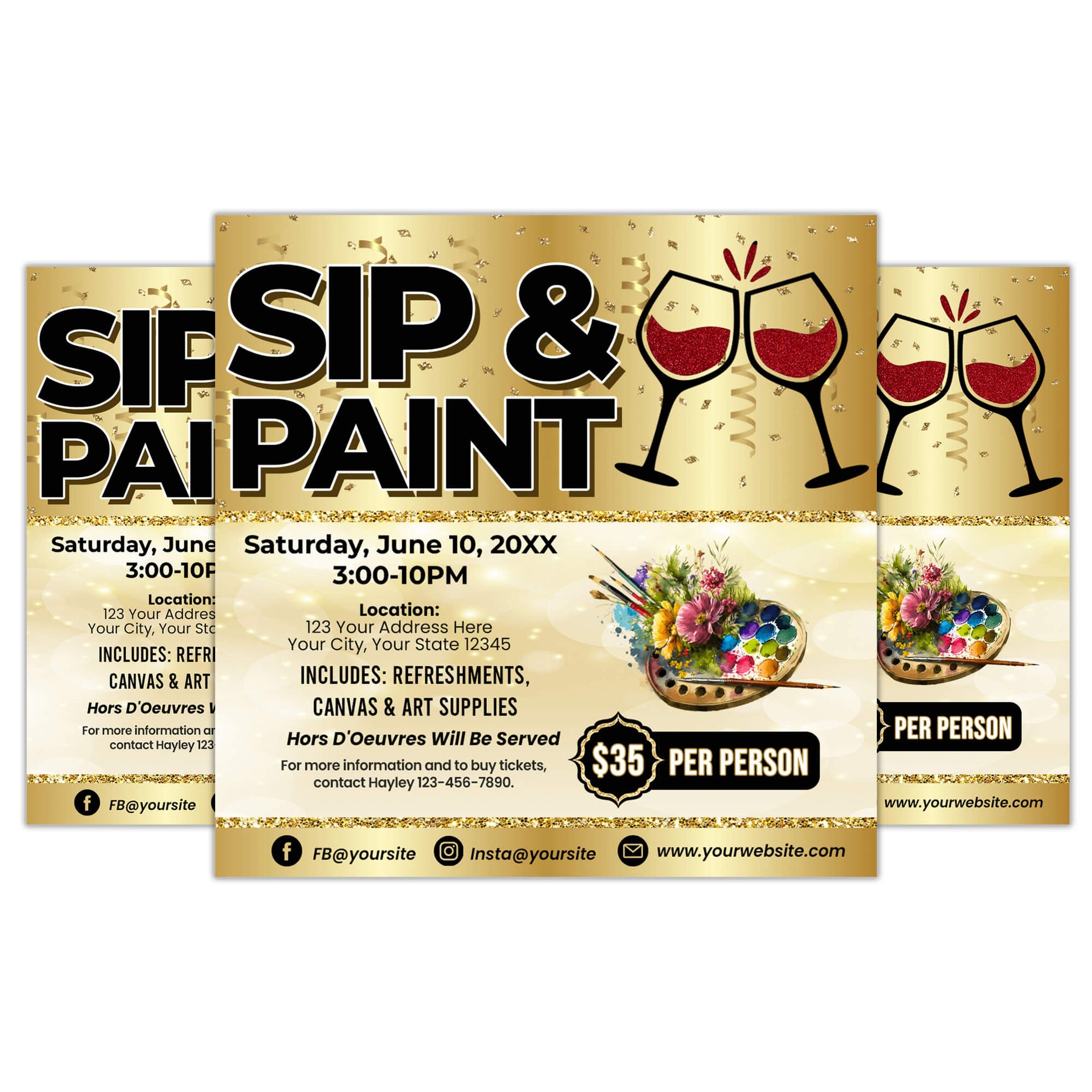 Sip and Paint Party Event Flyer Template | Painting Themed Flyer ...