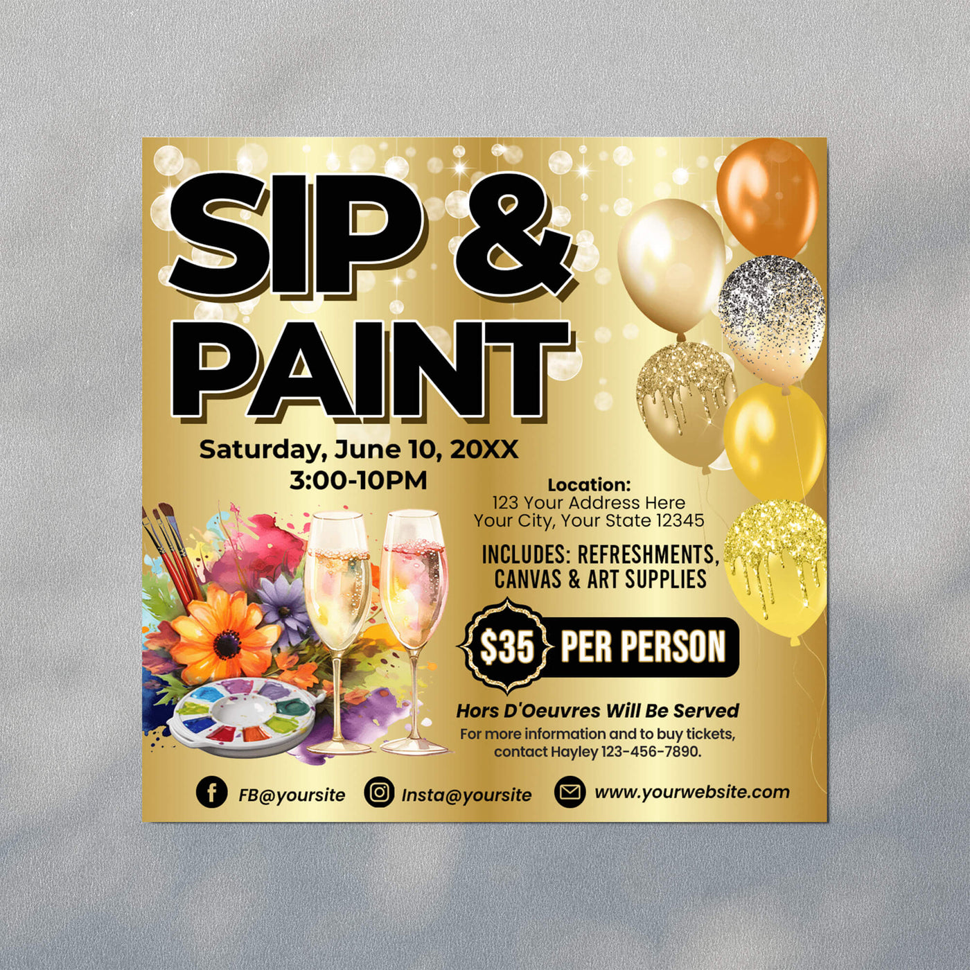 Customizable Sip and Paint Party Event Flyer Template | Art Painting ...