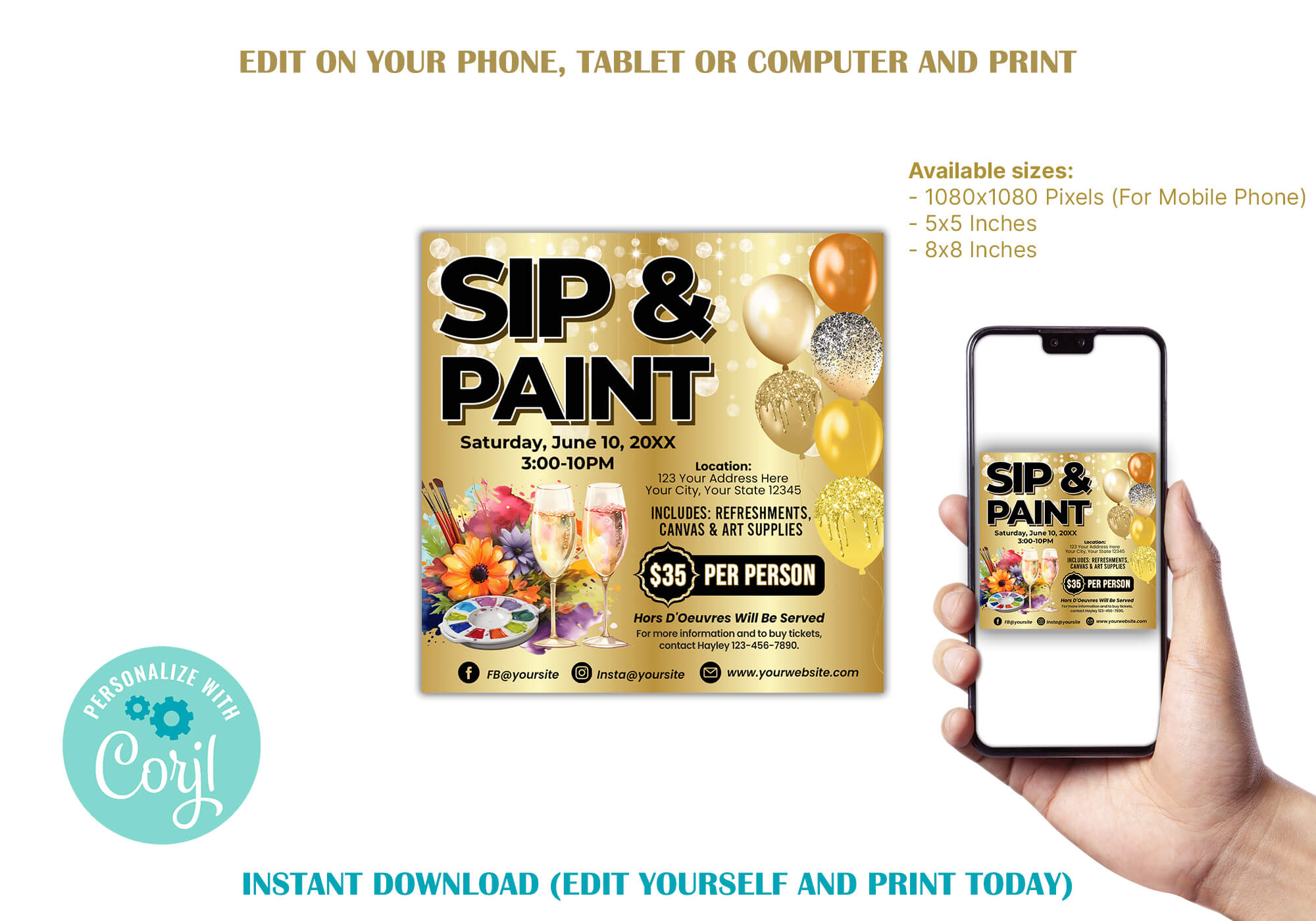 Customizable Sip and Paint Party Event Flyer Template | Art Painting ...