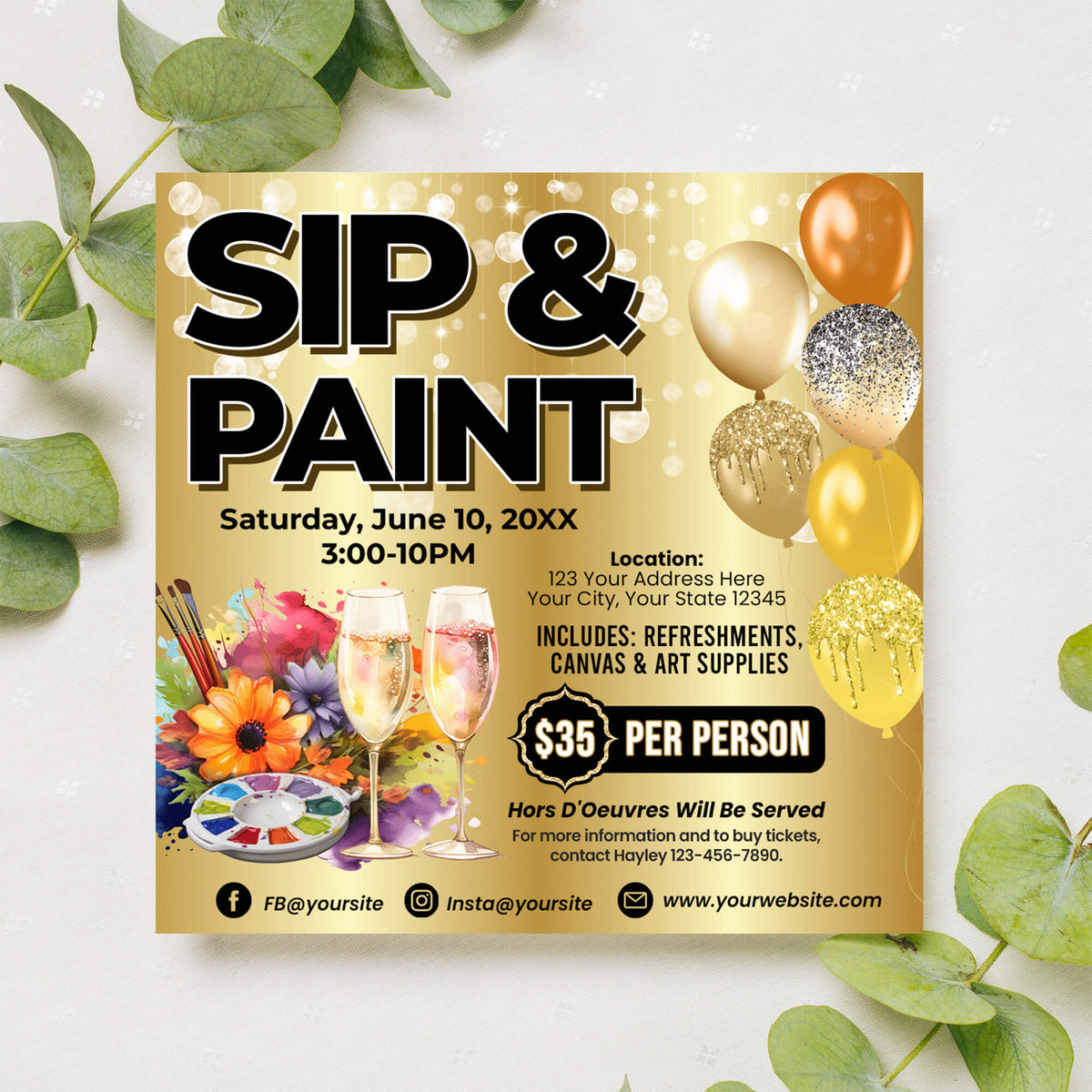 Customizable Sip and Paint Party Event Flyer Template | Art Painting ...