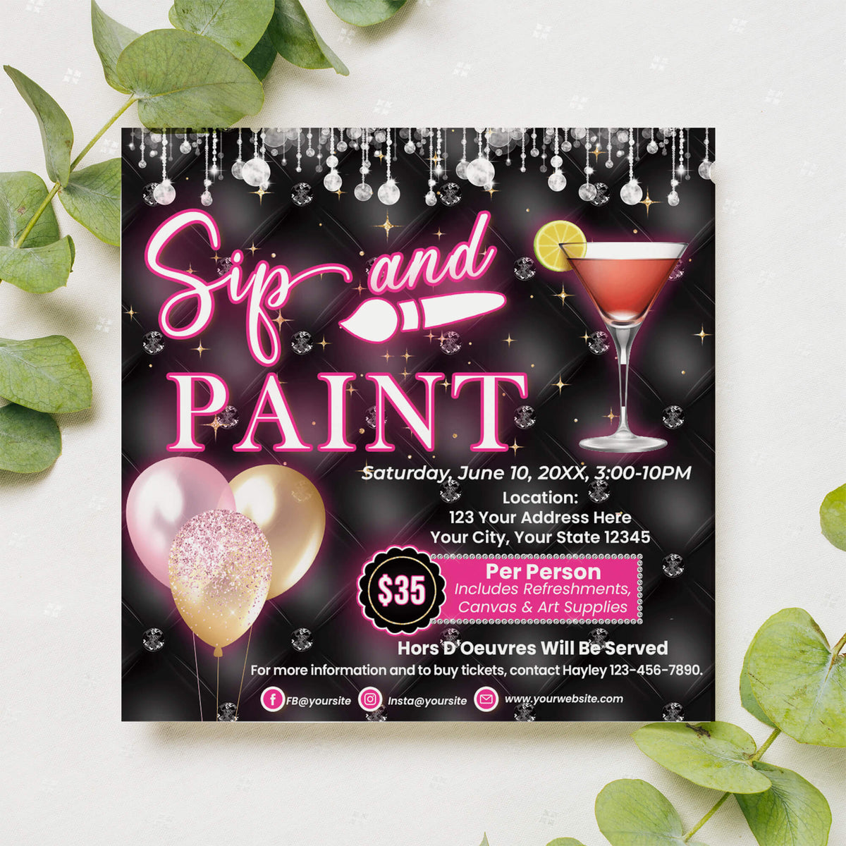 DIY Sip and Paint Party Flyer Invite | Painting Themed Event Invitation Template - Posh Park