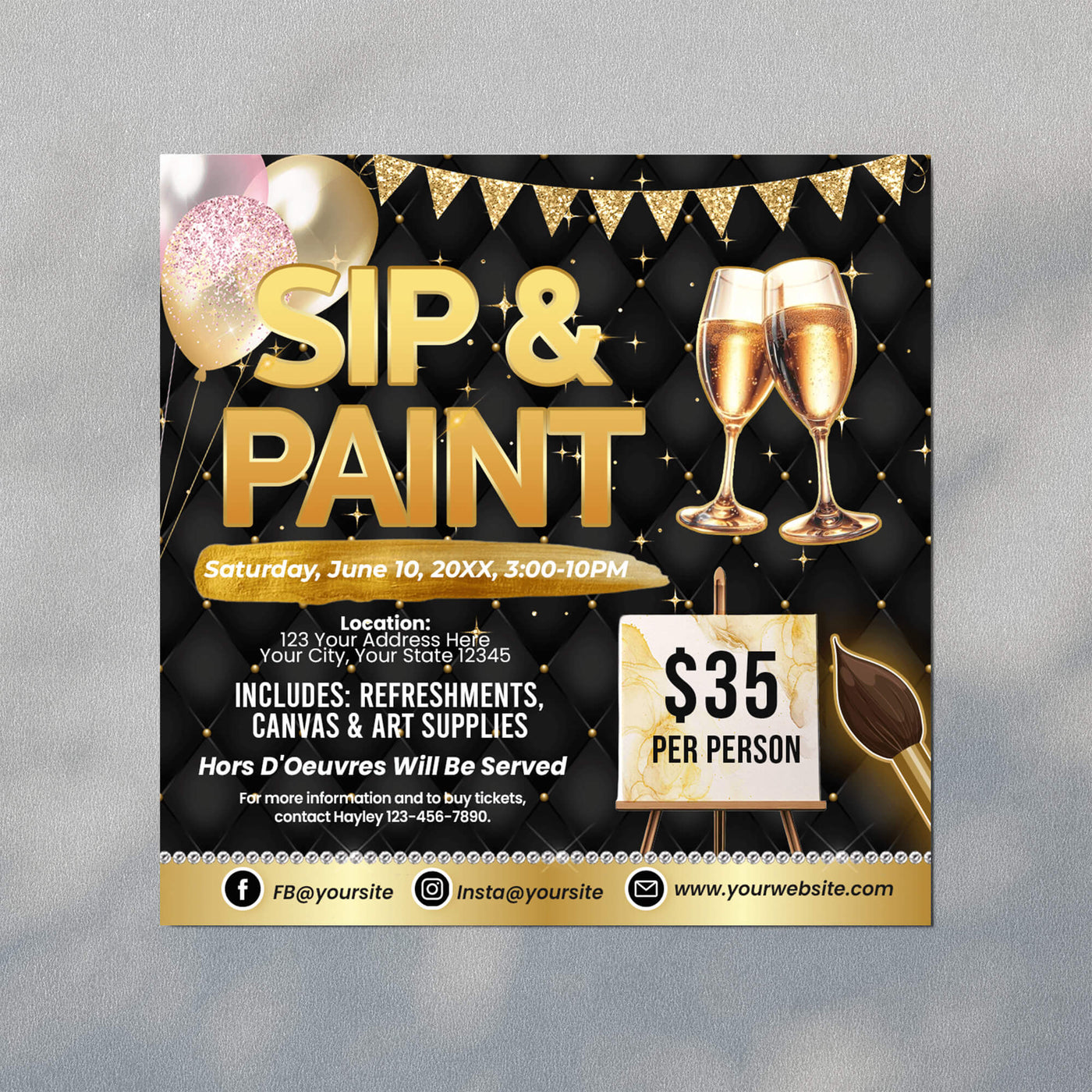 Painting Themed Event Flyer | Sip and Paint Party Invite Template ...