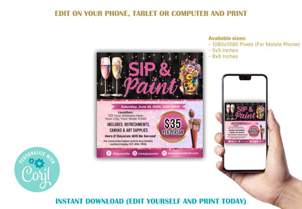Customizable Painting Themed Event Flyer Template | Sip and Paint Party ...