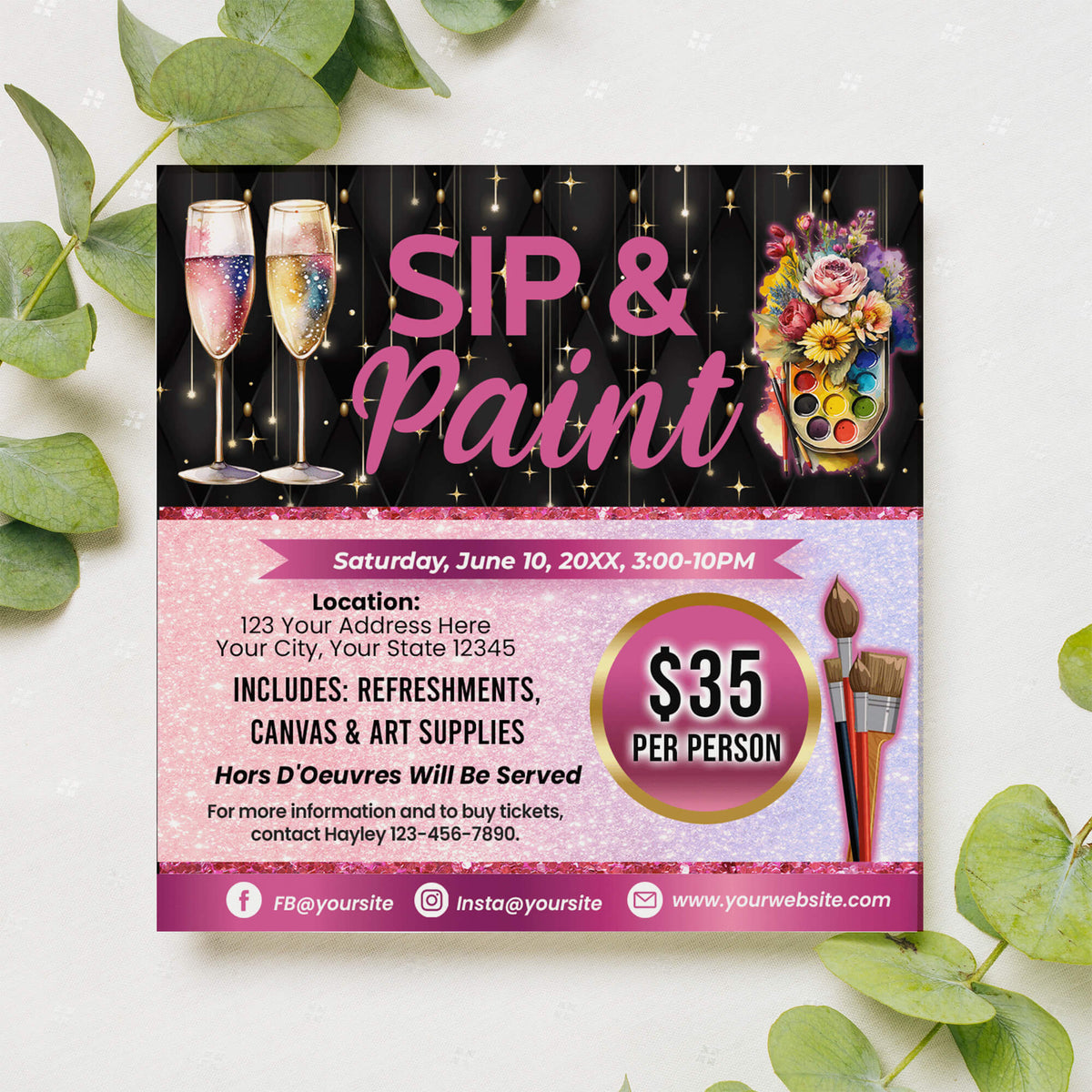 Customizable Painting Themed Event Flyer Template | Sip and Paint Party Invitation - Posh Park