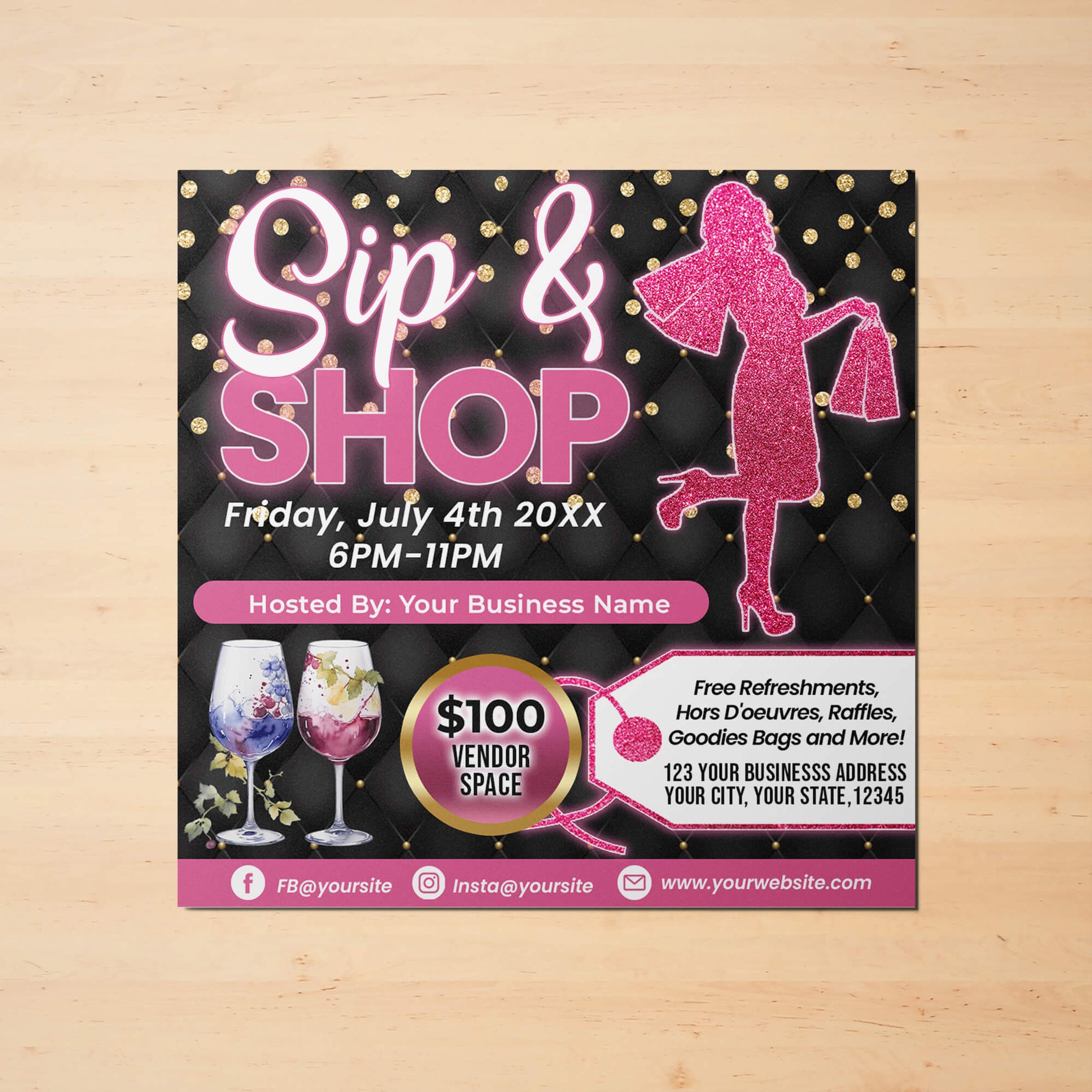 Customizable Sip and Shop Flyer Template | Pop Up Shop Event Invitation ...